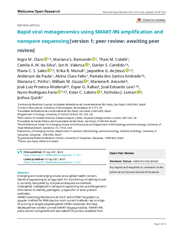 (PDF) Rapid viral metagenomics using SMART-9N amplification and ...