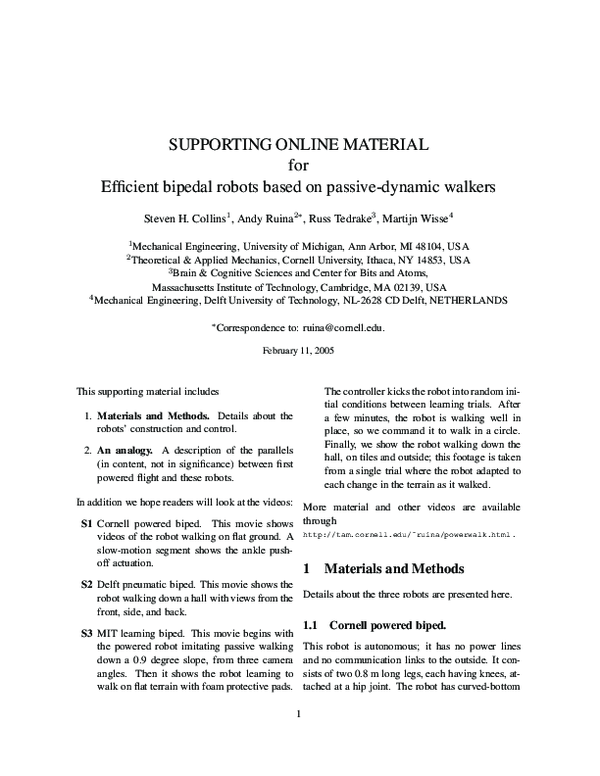 Pdf Efficient Bipedal Robots Based On Passive Dynamic Walkers
