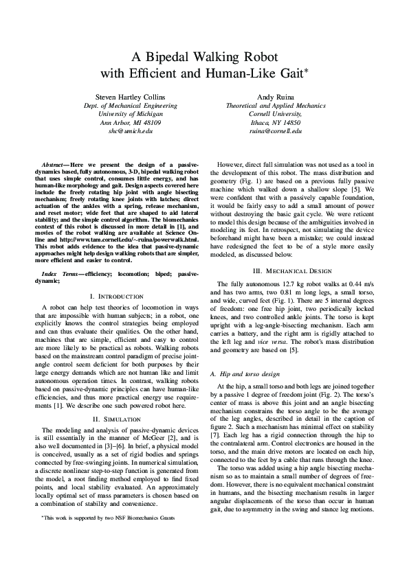 (PDF) A Bipedal Walking Robot with Efficient and Human-Like Gait