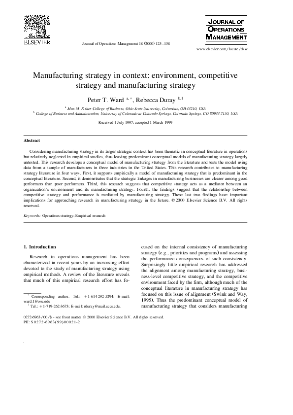 (PDF) Manufacturing strategy in context: environment, competitive ...