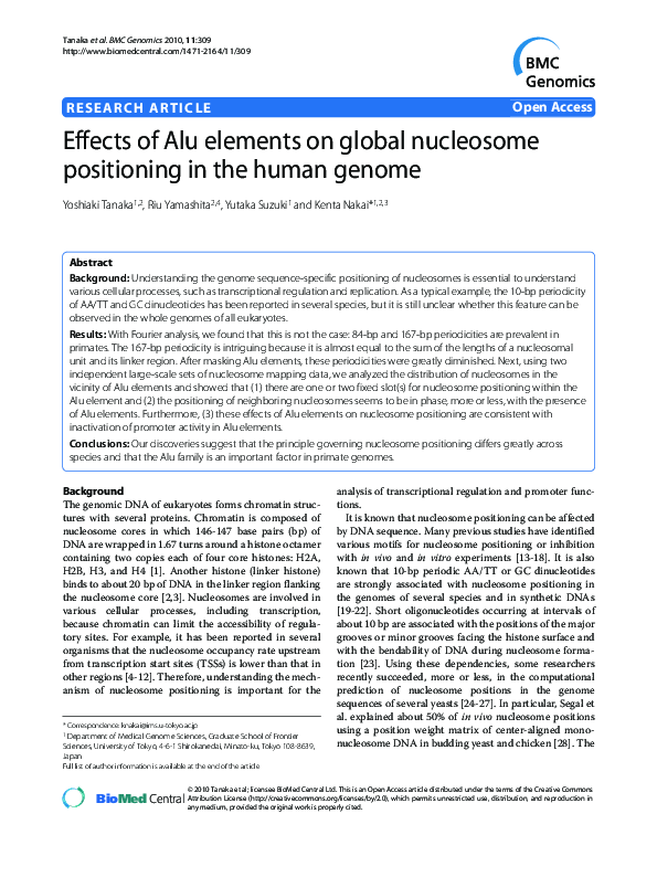 (PDF) Effects of Alu elements on global nucleosome positioning in the ...