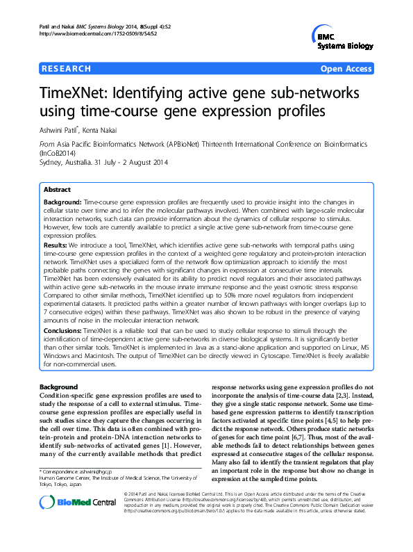 (PDF) TimeXNet: Identifying active gene sub-networks using time-course gene expression profiles