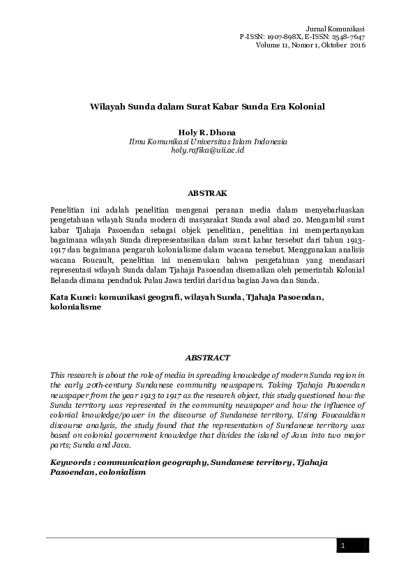 (PDF) Wilayah Sunda Dalam Surat Kabar Sunda Era Kolonial