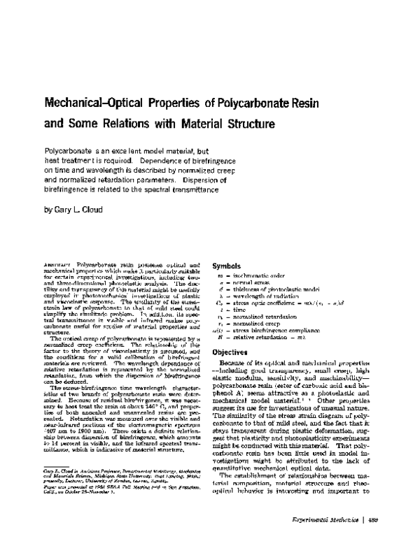 (PDF) Mechanical-optical properties of polycarbonate resin and some ...