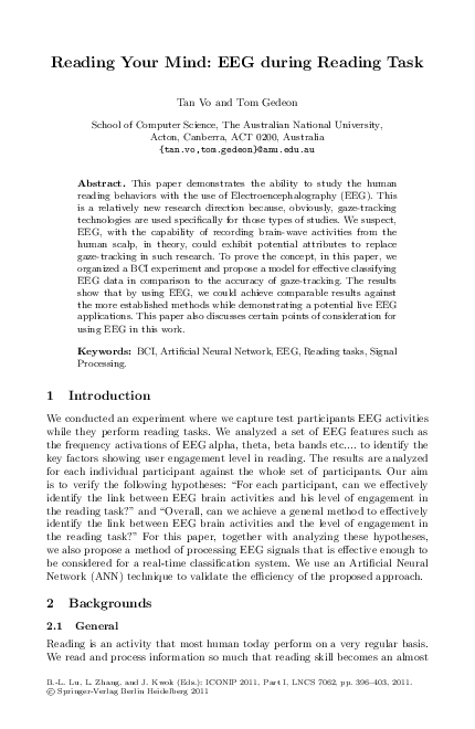 (PDF) Reading Your Mind: EEG during Reading Task