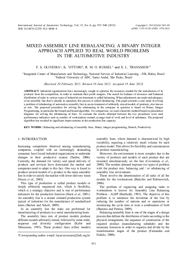 (PDF) Mixed assembly line rebalancing: A binary integer approach ...