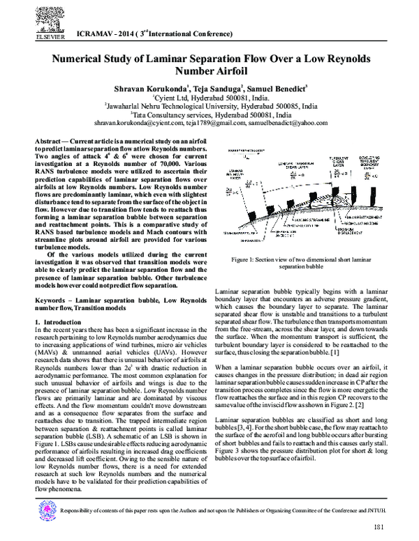 (PDF) Numerical Study of Laminar Separation Flow Over a Low Reynolds ...
