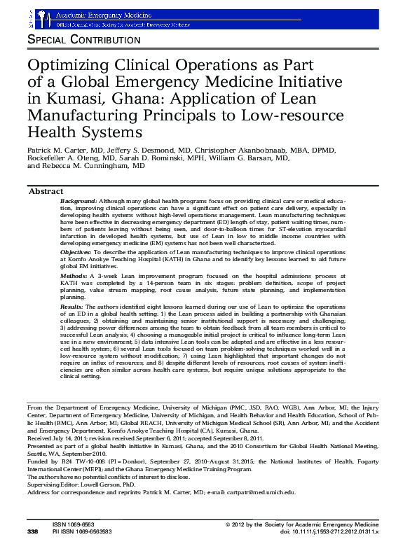 (PDF) Optimizing Clinical Operations as Part of a Global Emergency ...