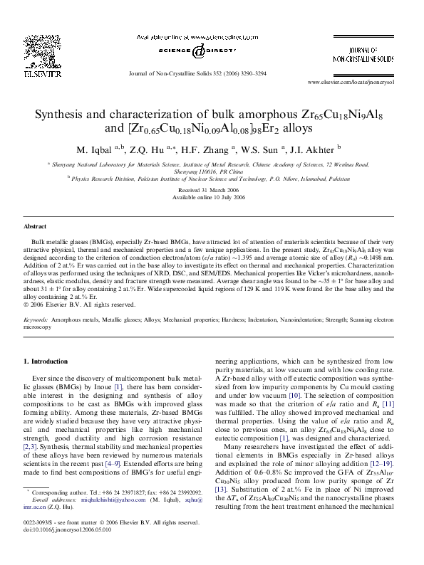 (PDF) Synthesis and characterization of bulk amorphous/amorphous ...