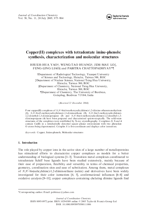 (PDF) Copper(II) complexes with tetradentate imine-phenols: synthesis, characterization and ...