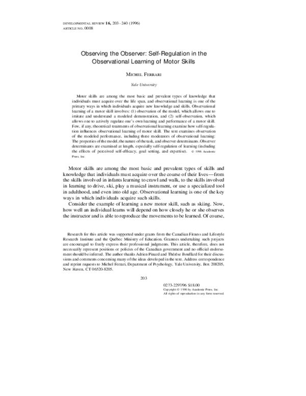 (PDF) Observing the Observer: Self-Regulation in the Observational ...