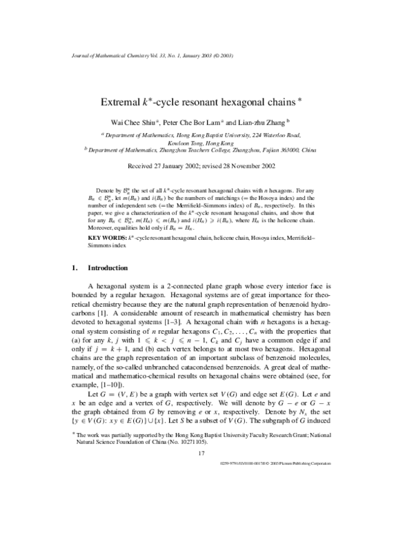 (PDF) Characterizing k*-cycle Hexagonal Chains