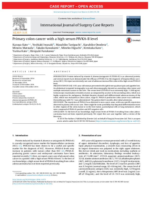 (PDF) Primary colon cancer with a high serum PIVKA-II level
