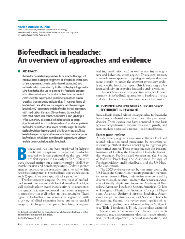 (PDF) Biofeedback in headache: an overview of approaches and evidence