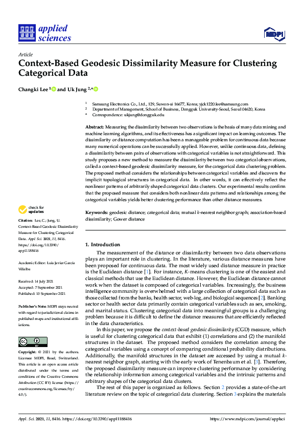(PDF) Context-Based Geodesic Dissimilarity Measure for Clustering Categorical Data