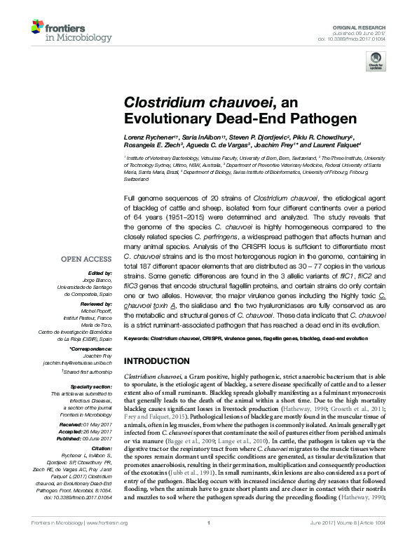 (PDF) Clostridium chauvoei, an Evolutionary Dead-End Pathogen