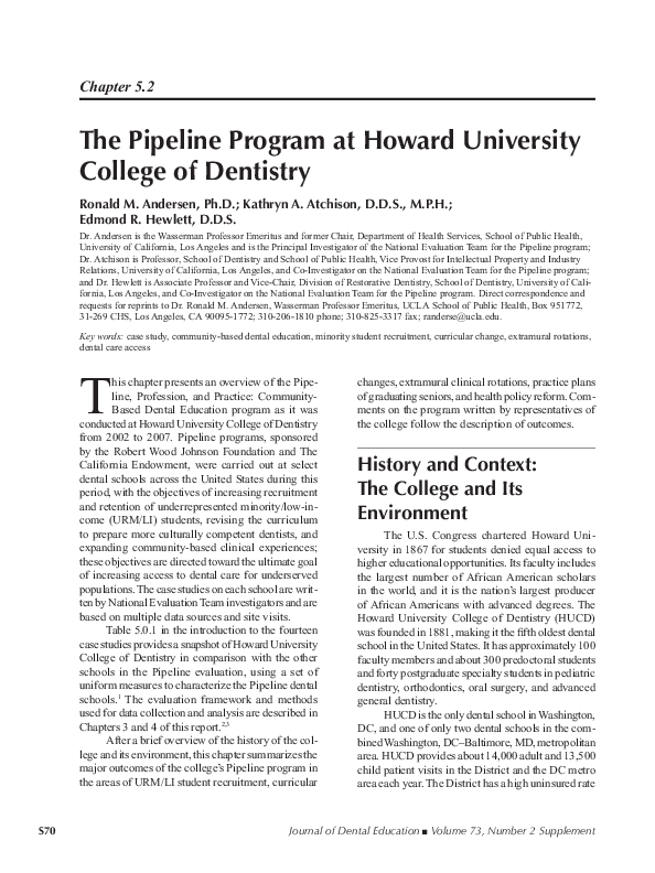 (PDF) The Pipeline program at Howard University College of Dentistry
