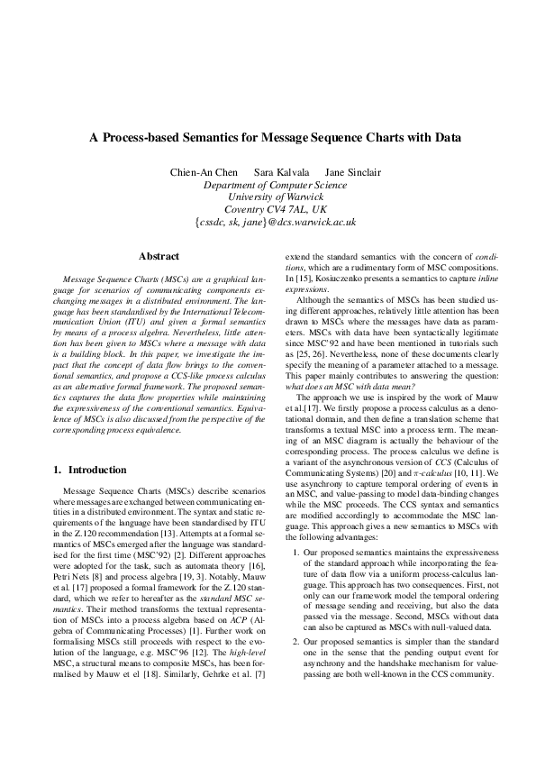 (PDF) A process-based semantics for Message Sequence Charts with data