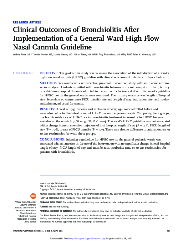 (PDF) Clinical Outcomes of Bronchiolitis After Implementation of a ...