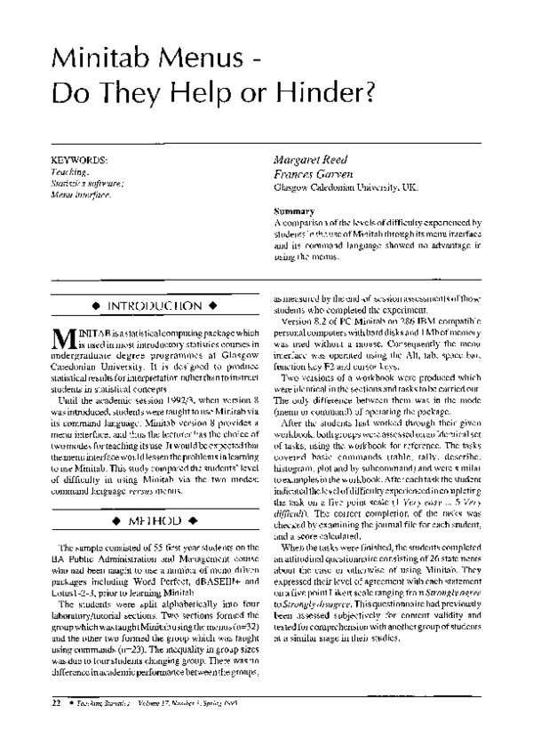 (PDF) Minitab Menus-Do They Help or Hinder?