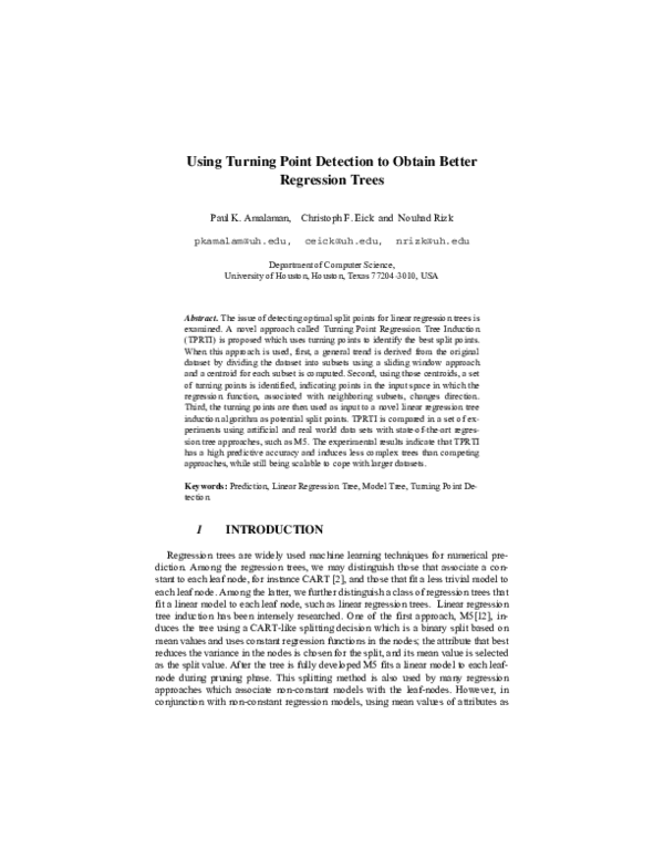 (PDF) Using Turning Point Detection to Obtain Better Regression Trees