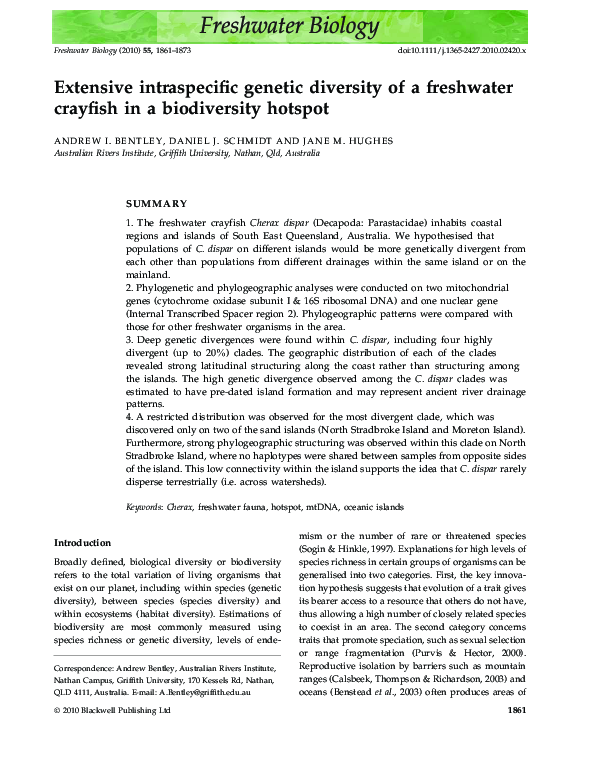 (PDF) Extensive intraspecific genetic diversity of a freshwater ...