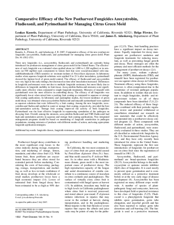 (PDF) Comparative Efficacy of the New Postharvest Fungicides ...