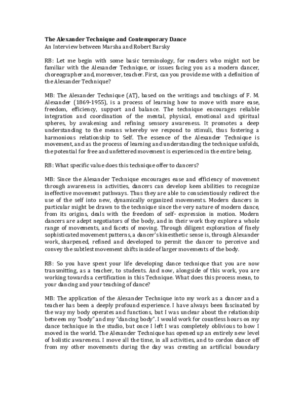 (PDF) The Alexander Technique and Contemporary Dance: An Interview ...
