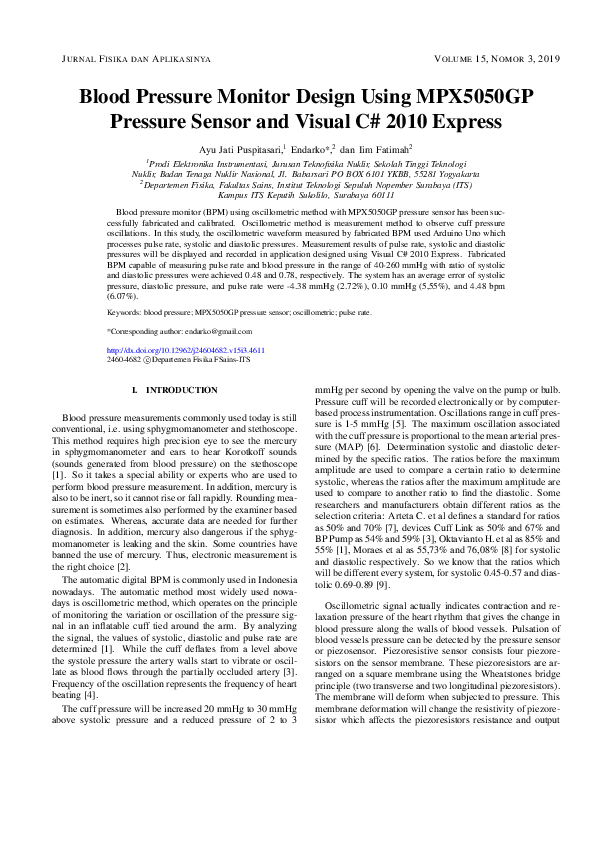 (PDF) Blood Pressure Monitor Design Using MPX5050GP Pressure Sensor and ...