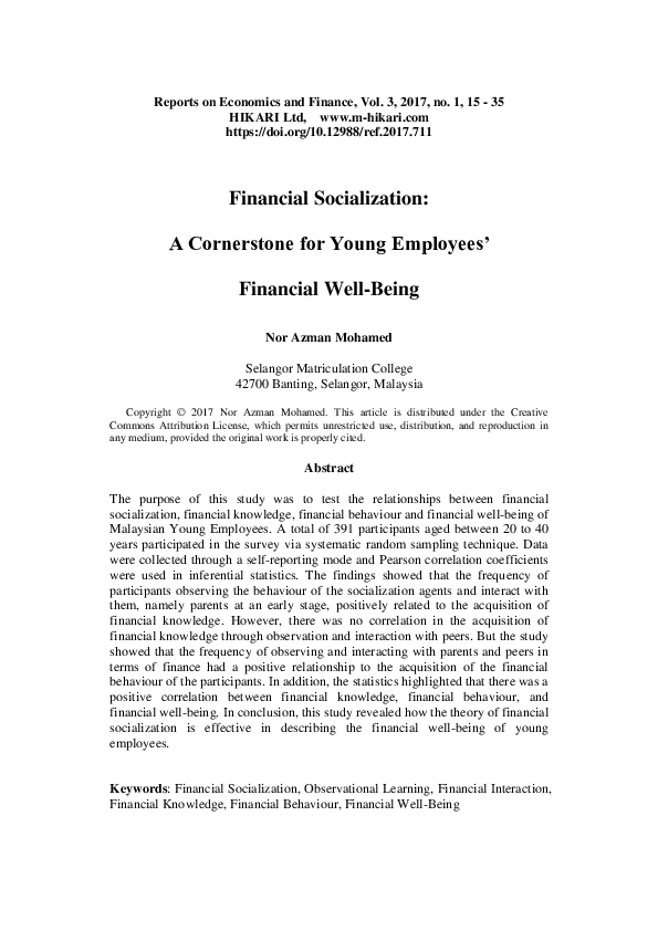 (PDF) Financial socialization: a cornerstone for young employees ...