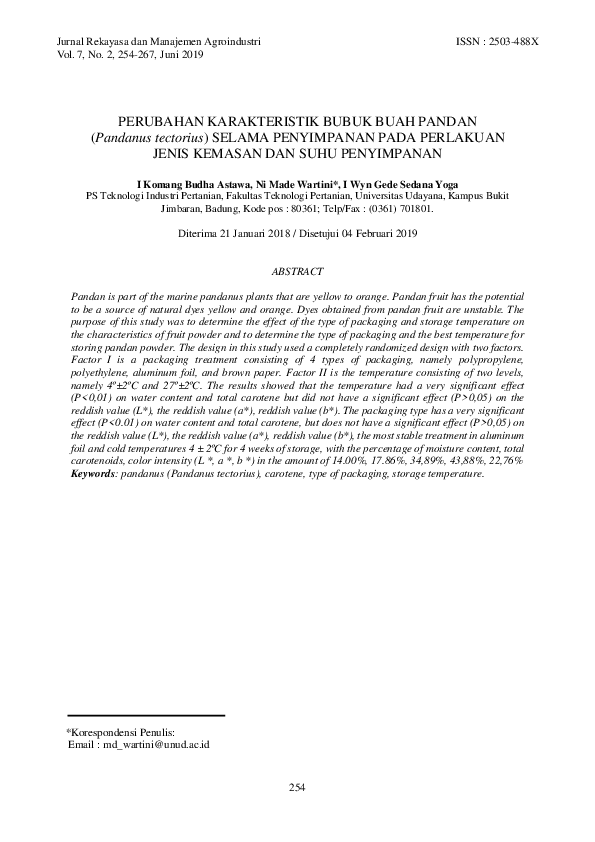 (PDF) PERUBAHAN KARAKTERISTIK BUBUK BUAH PANDAN (Pandanus tectorius) SELAMA PENYIMPANAN PADA ...