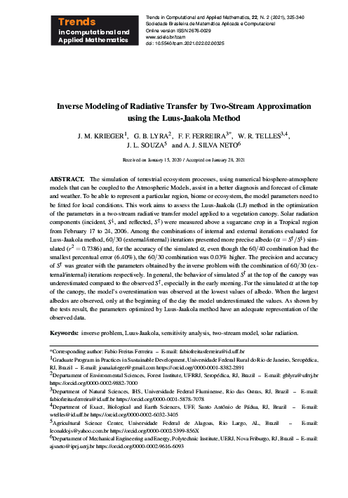 Pdf Inverse Modeling Of Radiative Transfer By Two Stream Approximation Using The Luus Jaakola