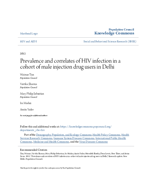 (PDF) HIV Infection in Male Injection Drug Users in Delhi