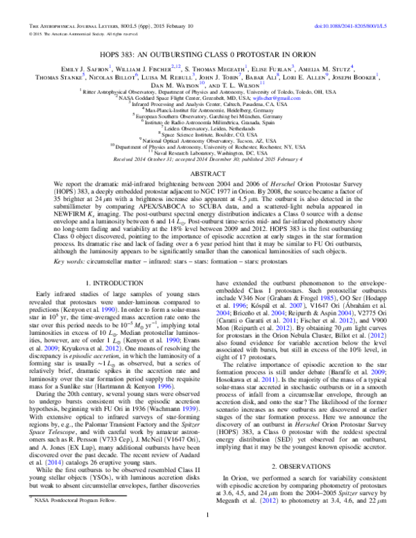 (PDF) Hops 383: An Outbursting Class 0 Protostar in Orion