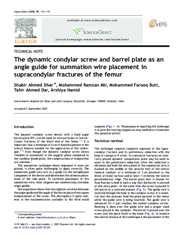 (PDF) The dynamic condylar screw and barrel plate as an angle guide for ...