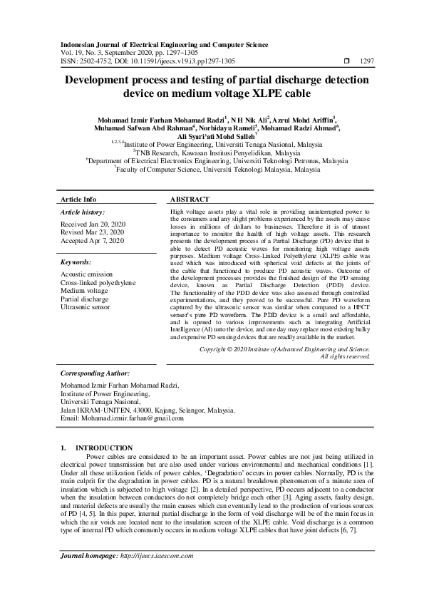 Pdf Development Process And Testing Of Partial Discharge Detection Device On Medium Voltage