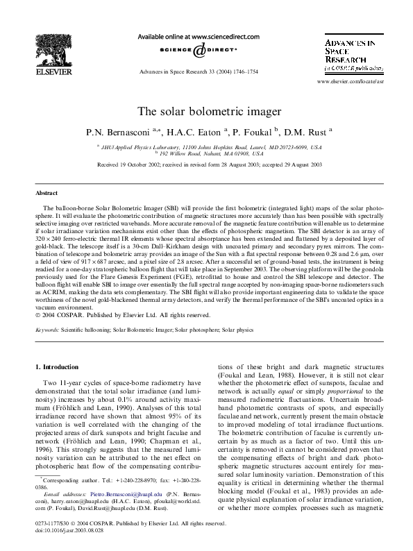 (PDF) The solar bolometric imager