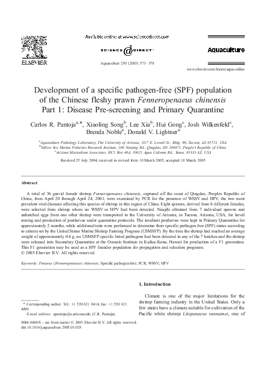 (PDF) Development of a specific pathogen-free (SPF) population of the ...
