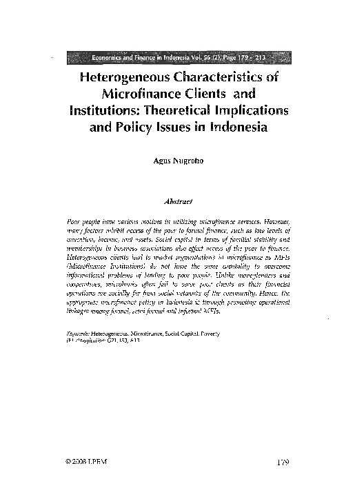 (PDF) Heterogeneous Characteristics of Microfinance Clients and ...