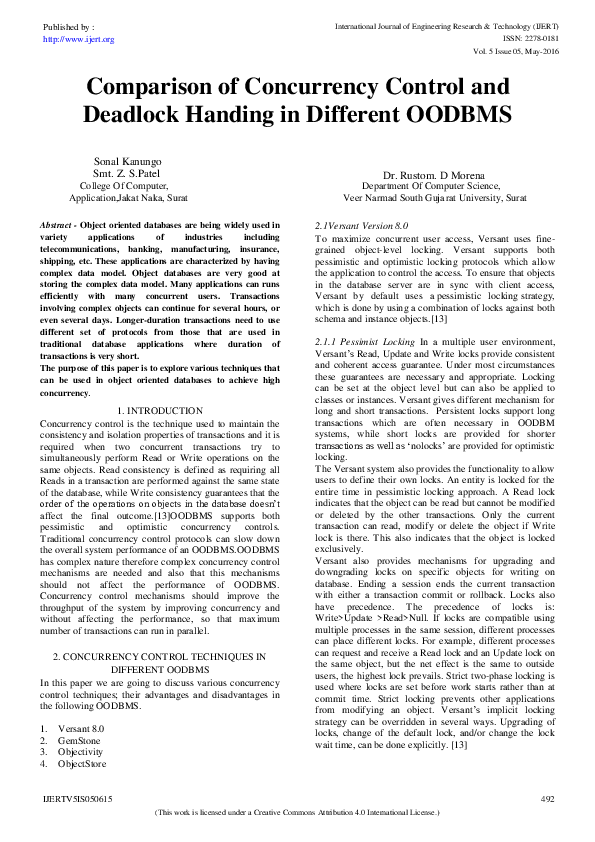 Pdf Comparison Of Concurrency Control And Deadlock Handing In Different Oodbms