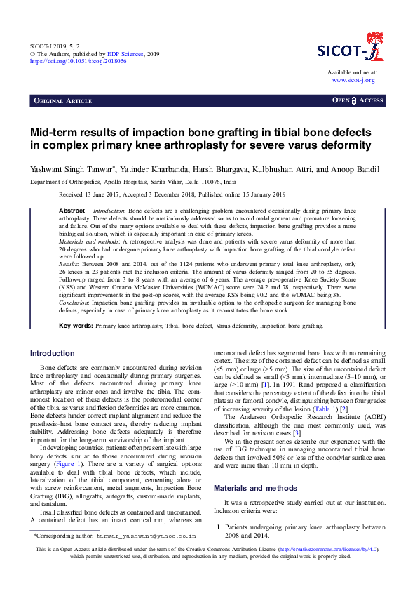 (PDF) Mid-term results of impaction bone grafting in tibial bone ...