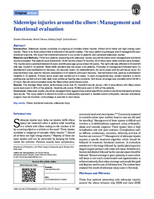 (PDF) Sideswipe injuries around the elbow: Management and functional ...
