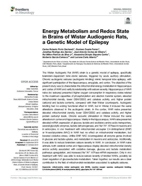 (PDF) Energy Metabolism and Redox State in Brains of Wistar Audiogenic ...