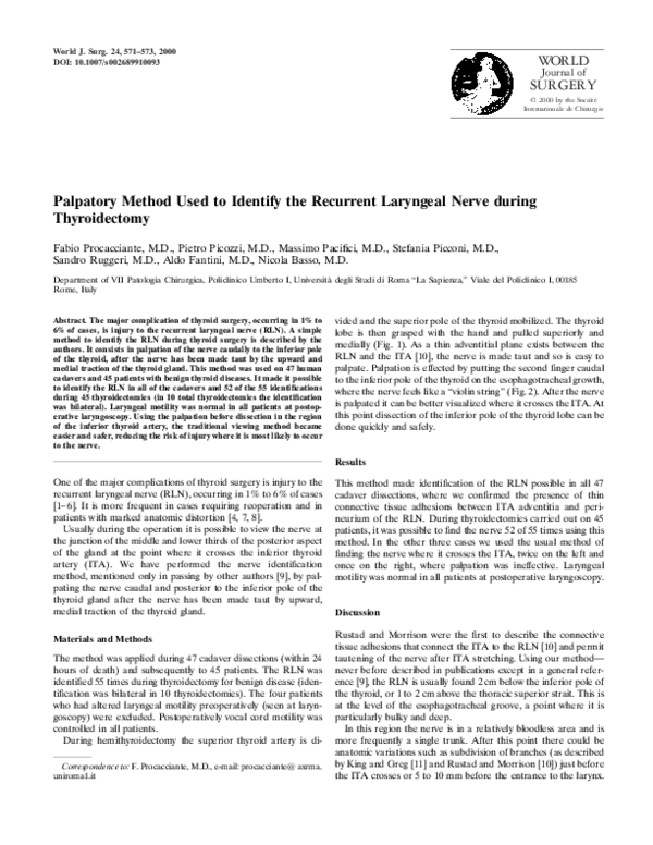 (PDF) Palpatory Method Used to Identify the Recurrent Laryngeal Nerve ...