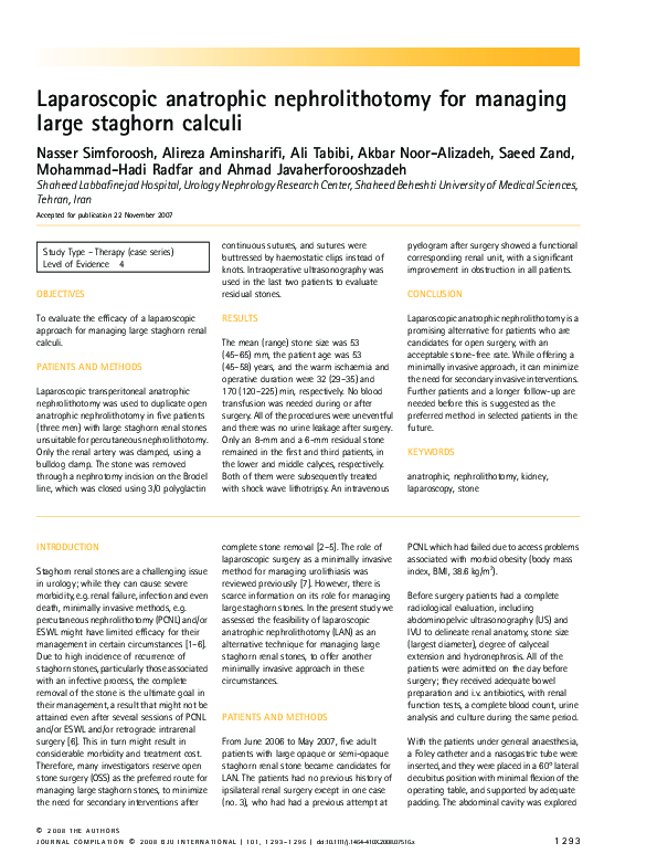 (PDF) Laparoscopic Anatrophic Nephrolithotomy for Managing Large ...