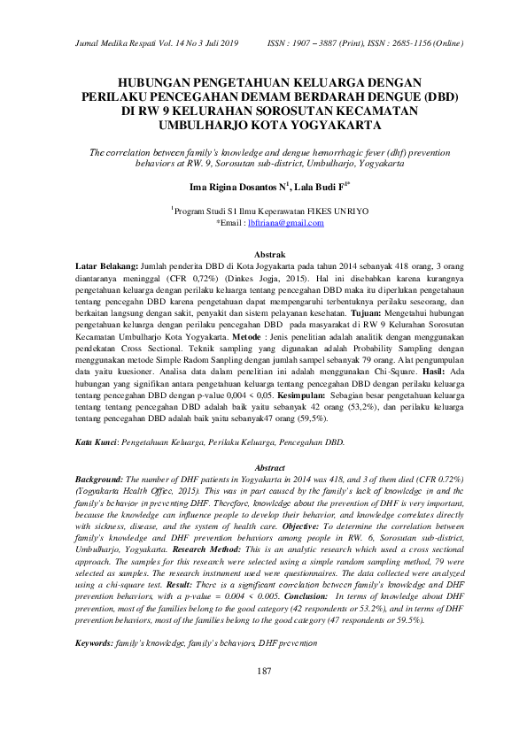(PDF) Hubungan Pengetahuan Keluarga Dengan Perilaku Pencegahan Demam Berdarah Dengue (DBD) DI RW ...