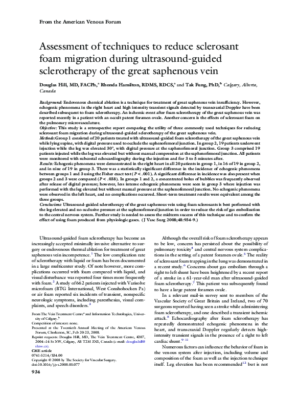 (PDF) Assessment of techniques to reduce sclerosant foam migration ...