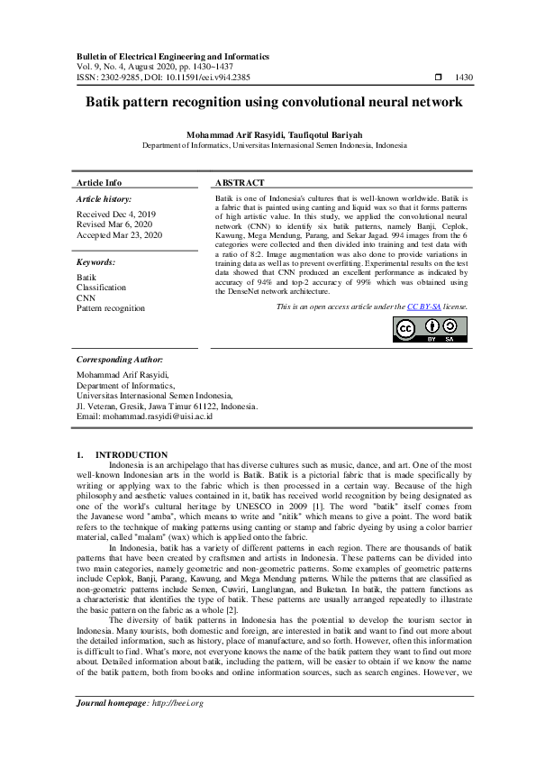(PDF) Batik pattern recognition using convolutional neural network