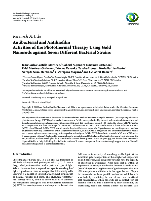 (PDF) Antibacterial and Antibiofilm Activities of the Photothermal ...