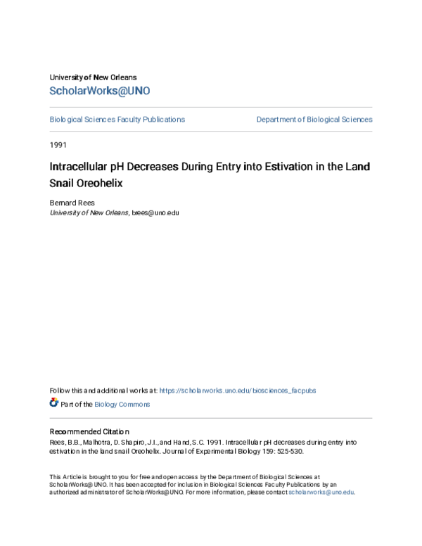 (PDF) Intracellular pH Decreases During Entry into Estivation in the ...